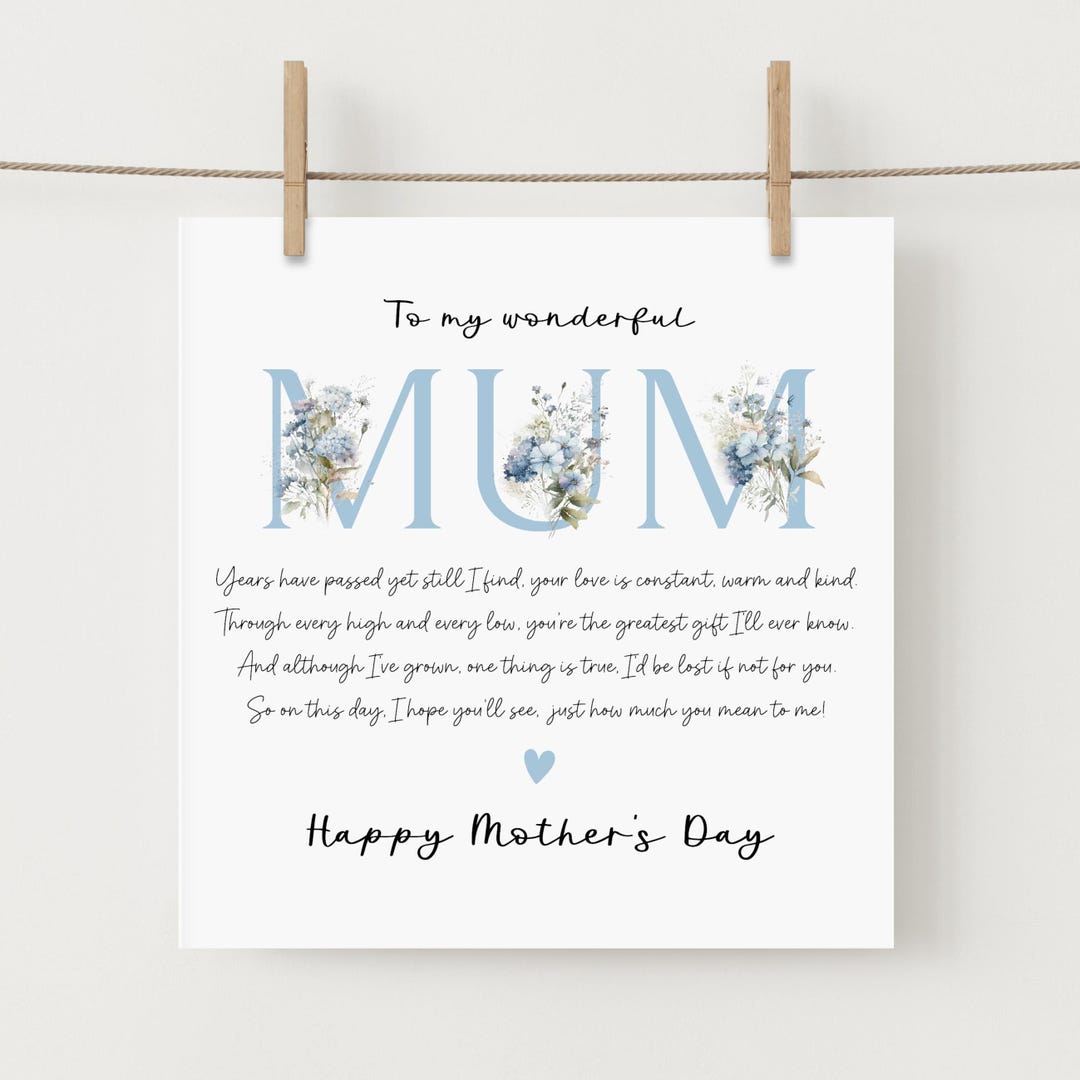 Mothers Day Card, Mothers Day Poem Card, Mothers Love Poem Card ...