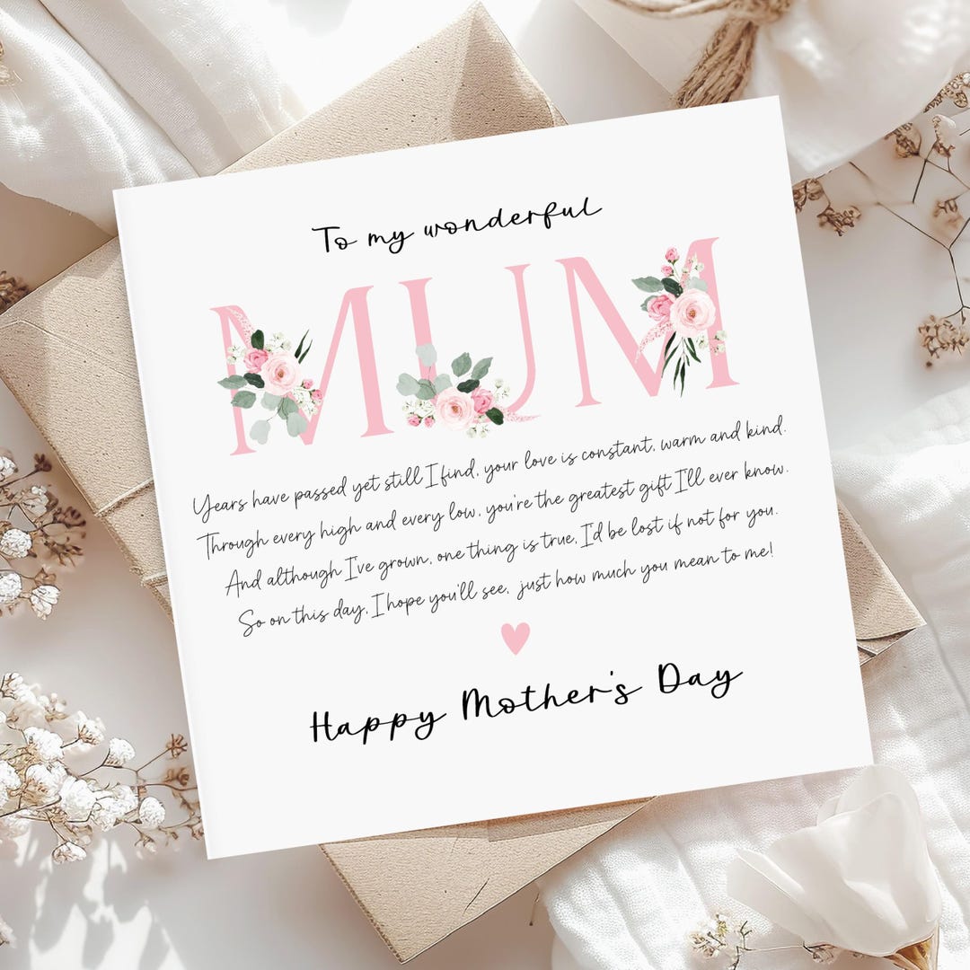 Mothers Day Card, Mothers Day Poem Card, Mothers Love Poem Card ...