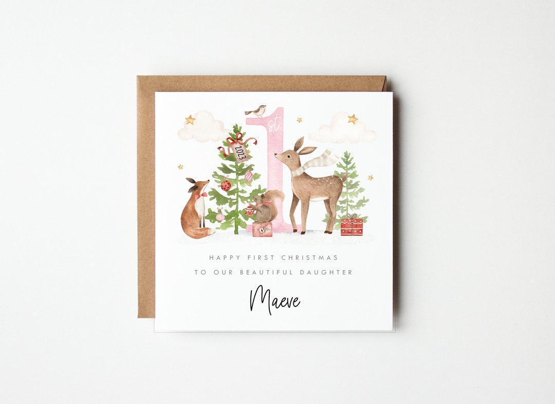 Personalised Baby's 1st Christmas Card, First Christmas Card, Girls ...