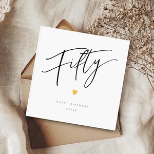 Personalised 50th Birthday Card, Calligraphy Birthday Card ...
