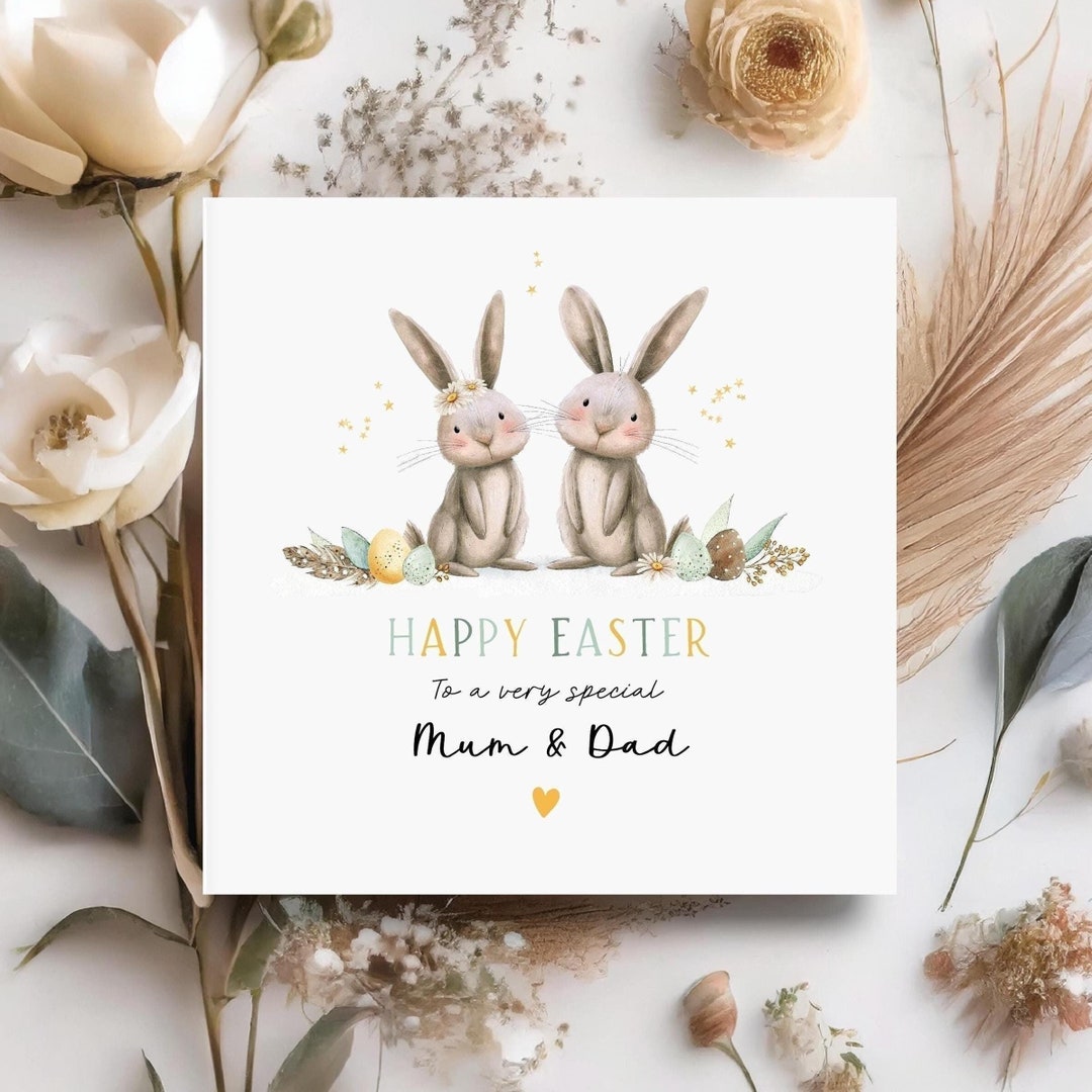 Personalised Mum and Dad Easter Card, Easter Bunny Card, Mummy Daddy ...