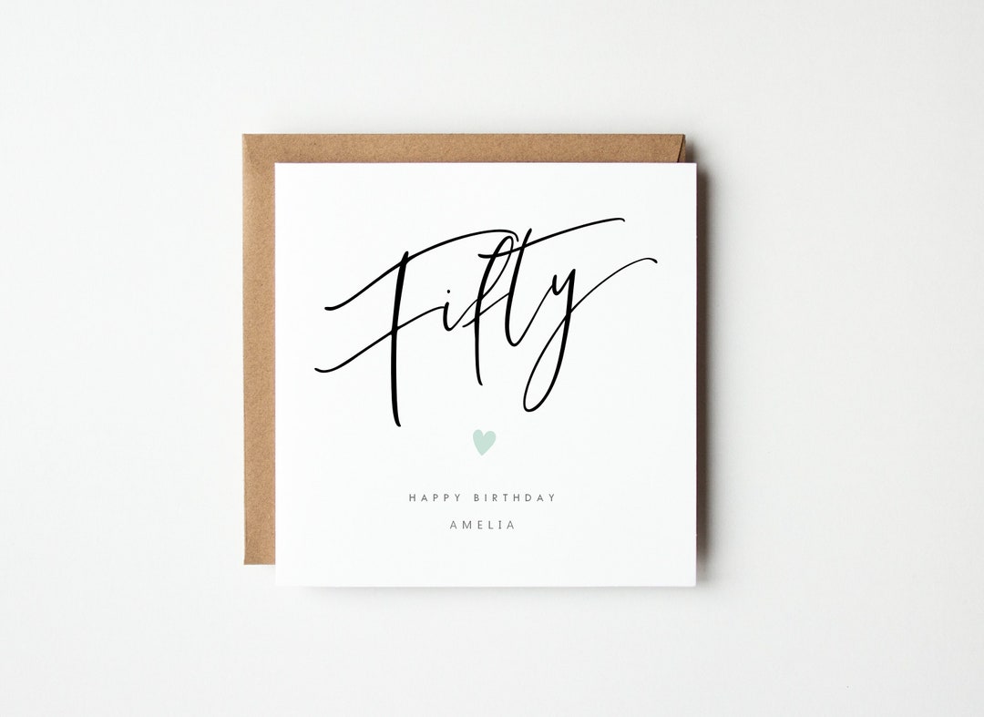 Personalised 50th Birthday Card, Calligraphy Birthday Card ...