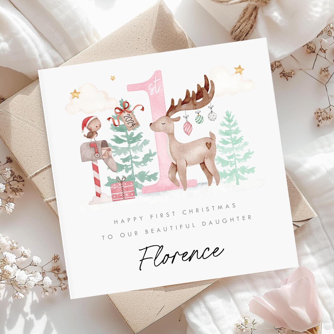 Personalised Baby's 1st Christmas Card, First Christmas Card, Girls ...