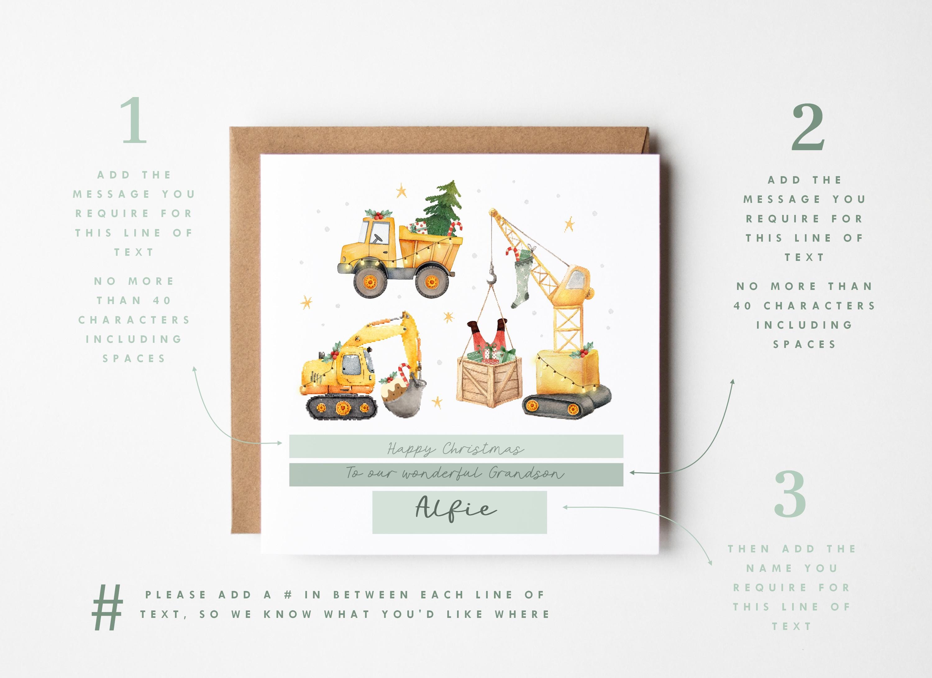 Personalised Digger Christmas Card | Cute Construction Xmas Card for ...