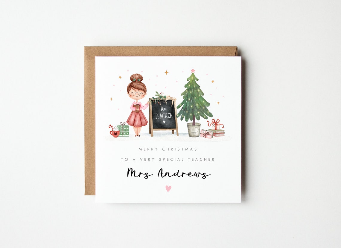 Personalised Teacher Christmas Card, Merry Christmas Teacher Card ...