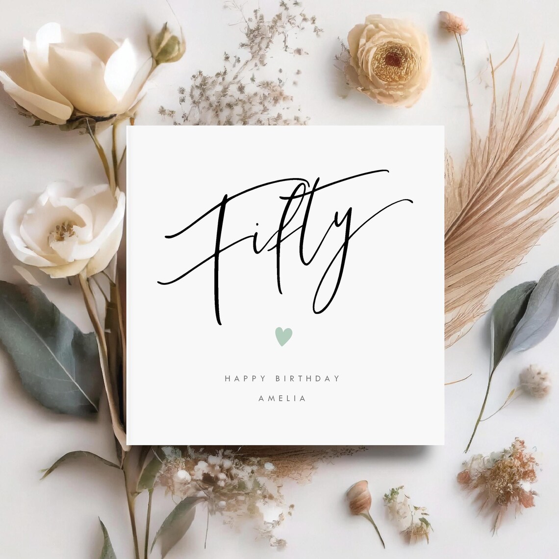 Personalised 50th Birthday Card, Calligraphy Birthday Card ...