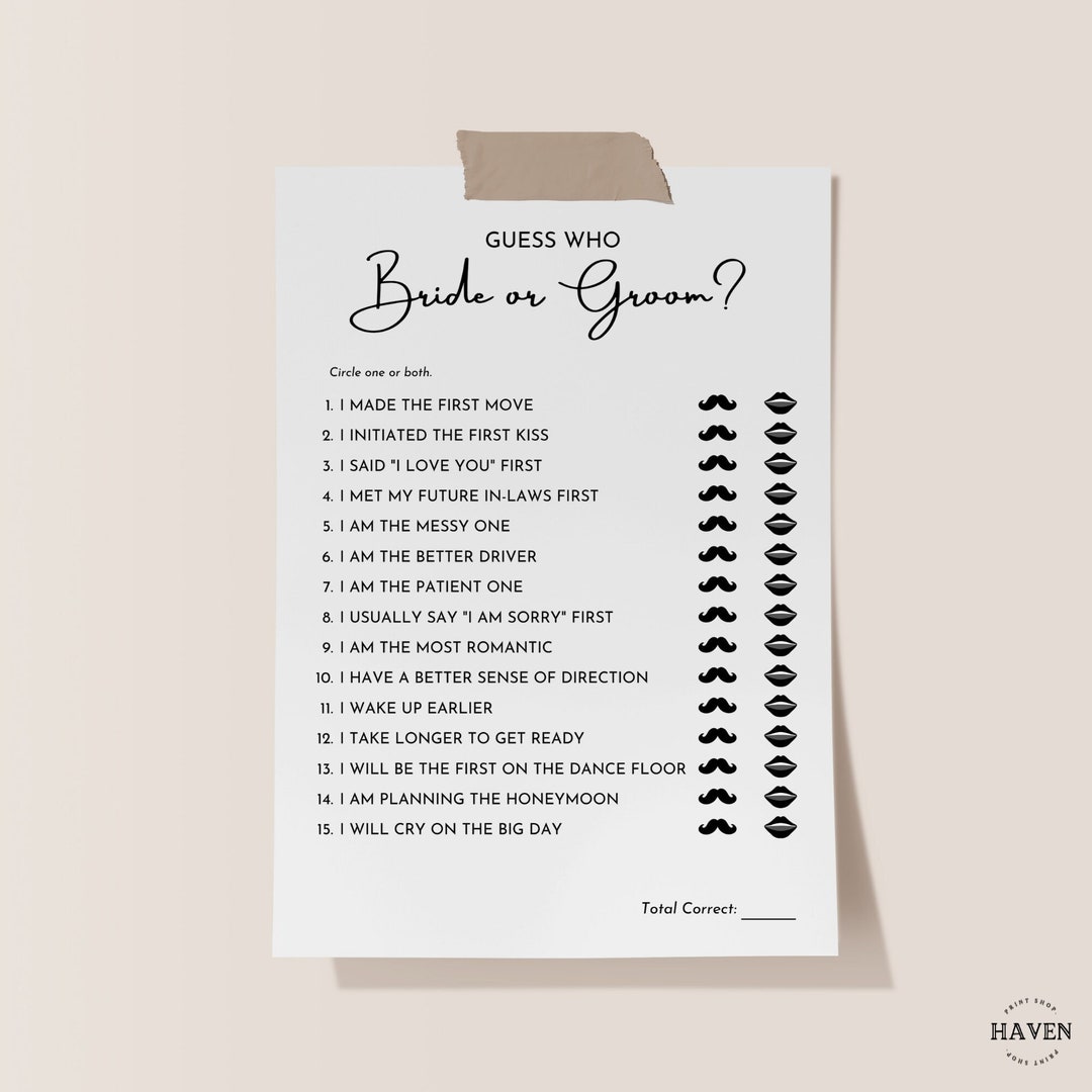 Minimalist Guess Who Bride or Groom Game Template, Bridal Shower ...