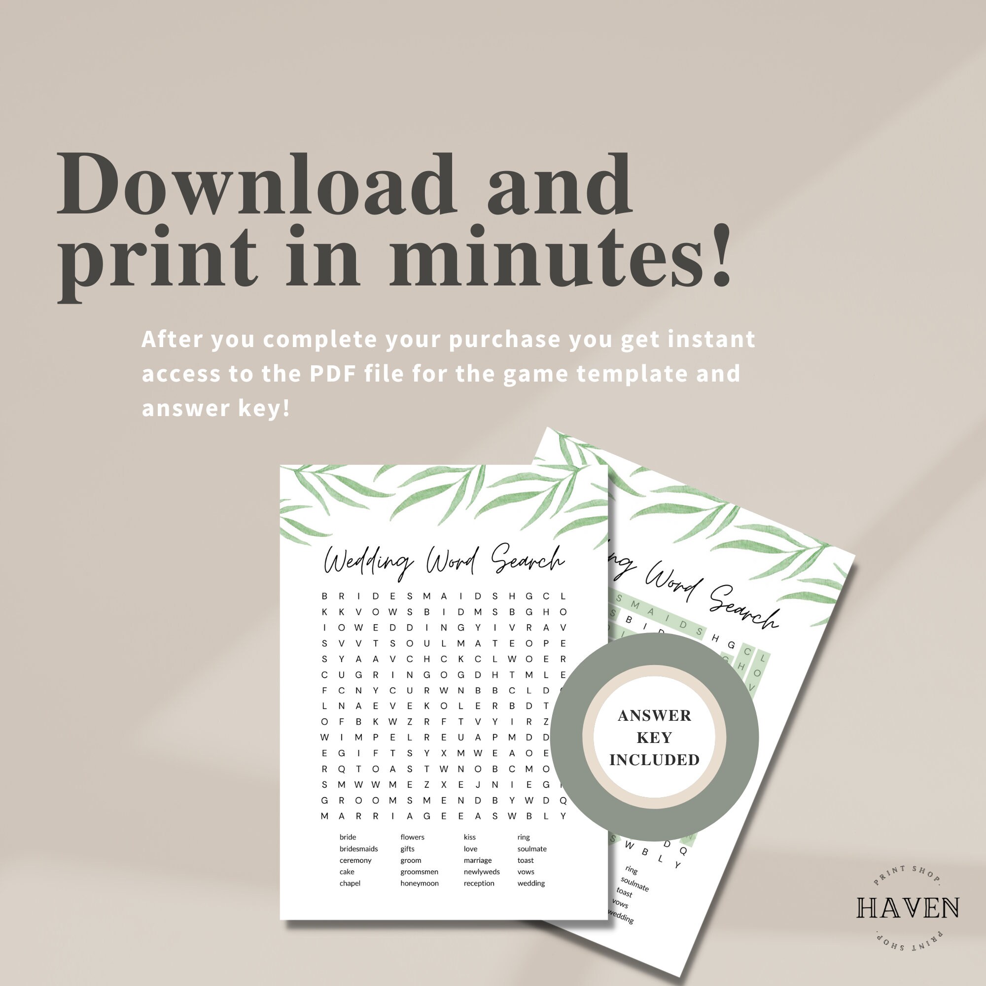 Wedding Word Search Game, Bridal Shower Games, Printable Instant ...