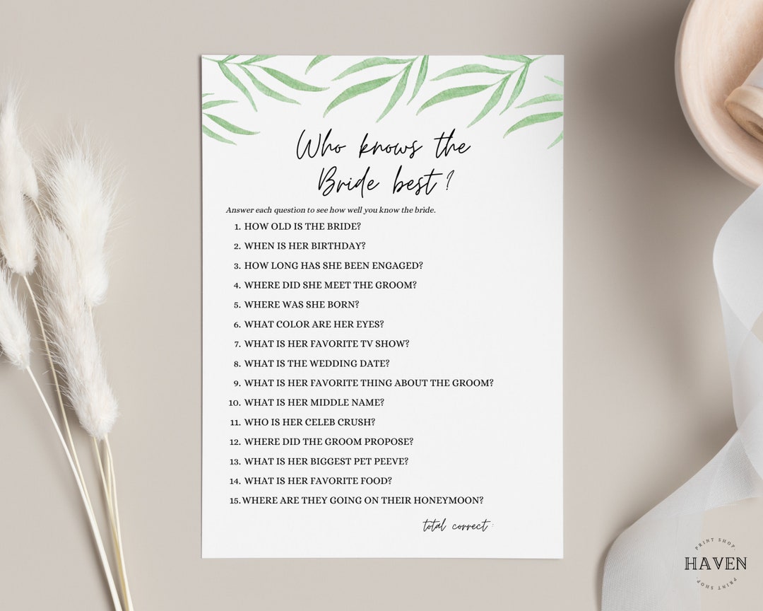 Who Knows the Bride Best Game Template Bridal Shower - Etsy