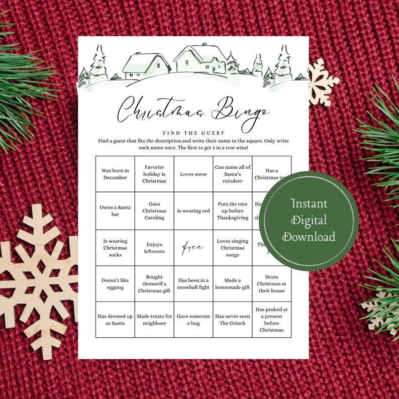 Christmas Find the Guest Bingo Game Template, Holiday Games for Family ...