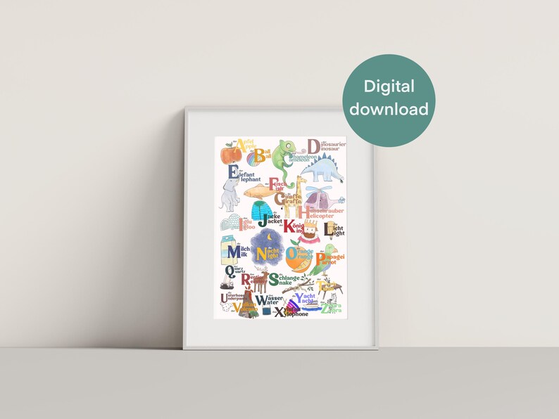 Bilingual Alphabet ABC, Nursery Art, Kids, Montessori, Educational ...