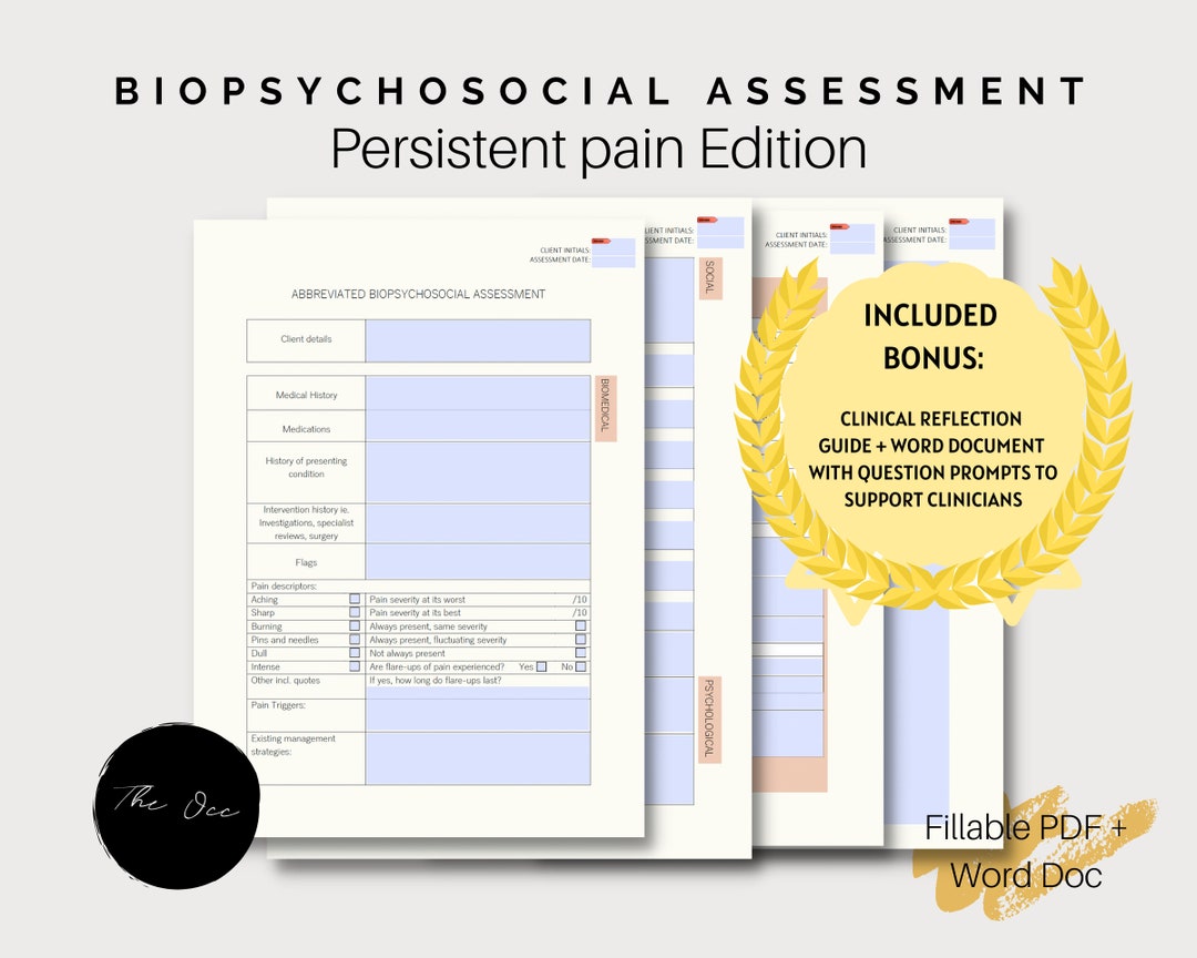 Biopsychosocial Assessment for Chronic Pain, Persistent Pain Template ...