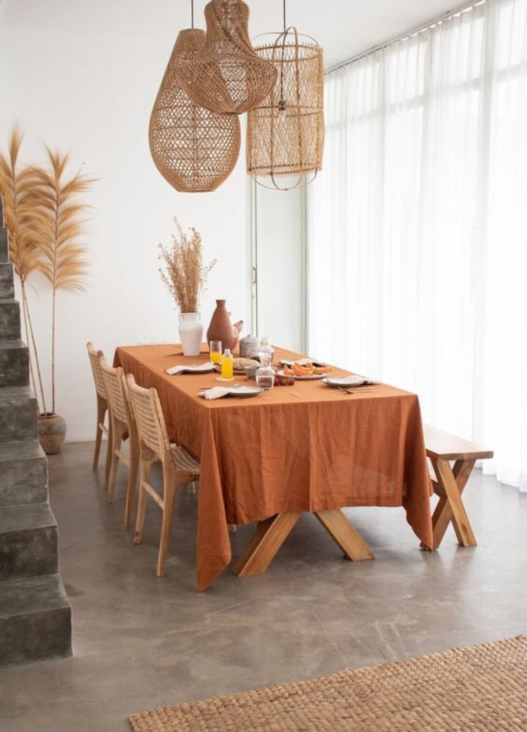 Rust Linen Tablecloth, Rectangular Table Cover for Wedding, Christmas ...