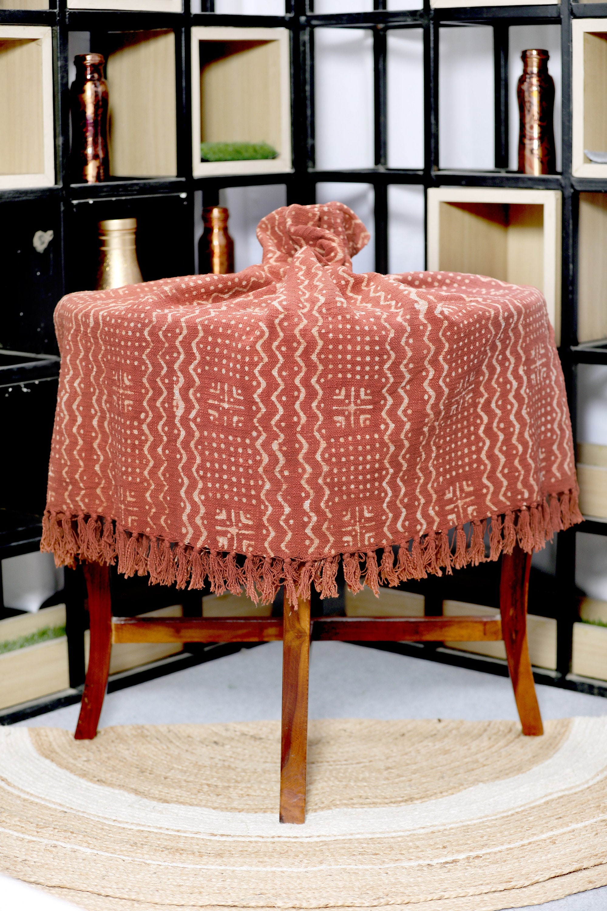 Hand Loom Couch Blanket Solid Rust Throw Tassels Handmade - Etsy