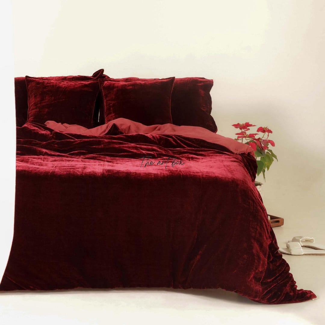 Rust Red Velvet Duvet Cover Set of 3 Crushed Luxury Velvet Boho Bedding ...