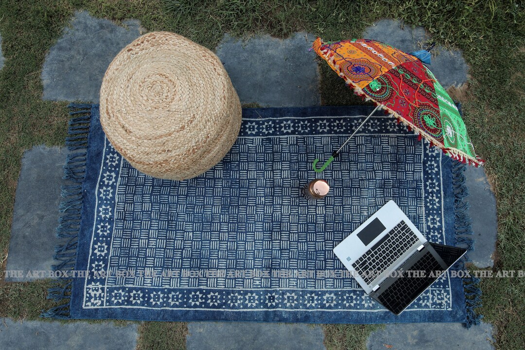 Indigo Blue Rug Area Rug Floor Rug Handmade Cotton Modern Rug - Etsy