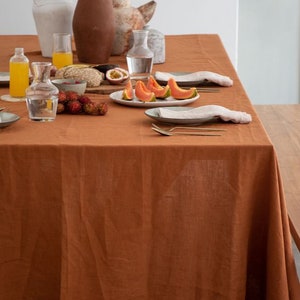 Rust Linen Tablecloth, Rectangular Table Cover for Wedding, Christmas ...