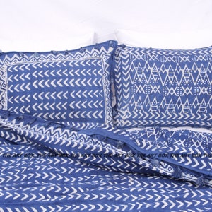 Reversible Cotton Duvet Cover, Handmade Block Print Duvet Set Indigo ...