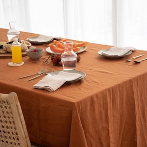 Rust Linen Tablecloth, Rectangular Table Cover for Wedding, Christmas ...