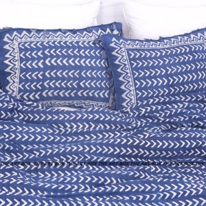 Reversible Cotton Duvet Cover, Handmade Block Print Duvet Set Indigo ...