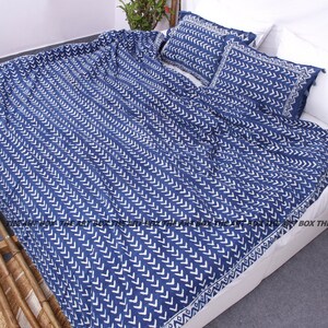 Reversible Cotton Duvet Cover, Handmade Block Print Duvet Set Indigo ...