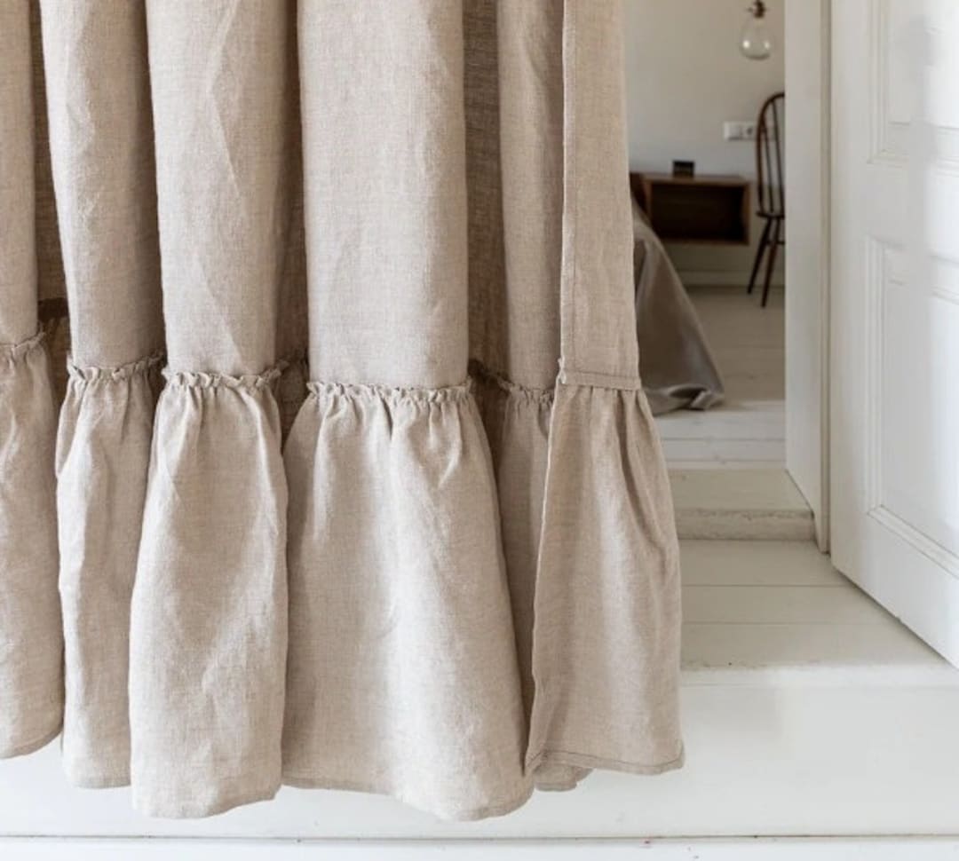Bohemian Ruffle Curtains, Natural Linen Curtain, 20 Colors Curtain ...