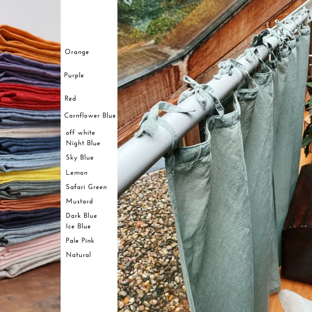 Stonewashed Linen Curtain, 20 Colors, Custom Curtains, Living Room ...