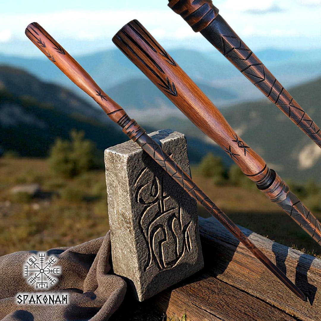 Beechwood Magic Wand - Engraved Runes - Unique Piece - Handmade - Wicca ...