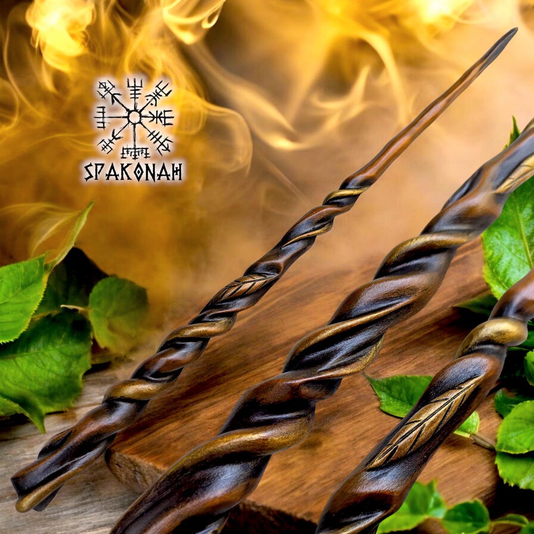 Laurel Wood Wizard Wand - Hand Carved - Twists - Nordic Viking - Wicca ...