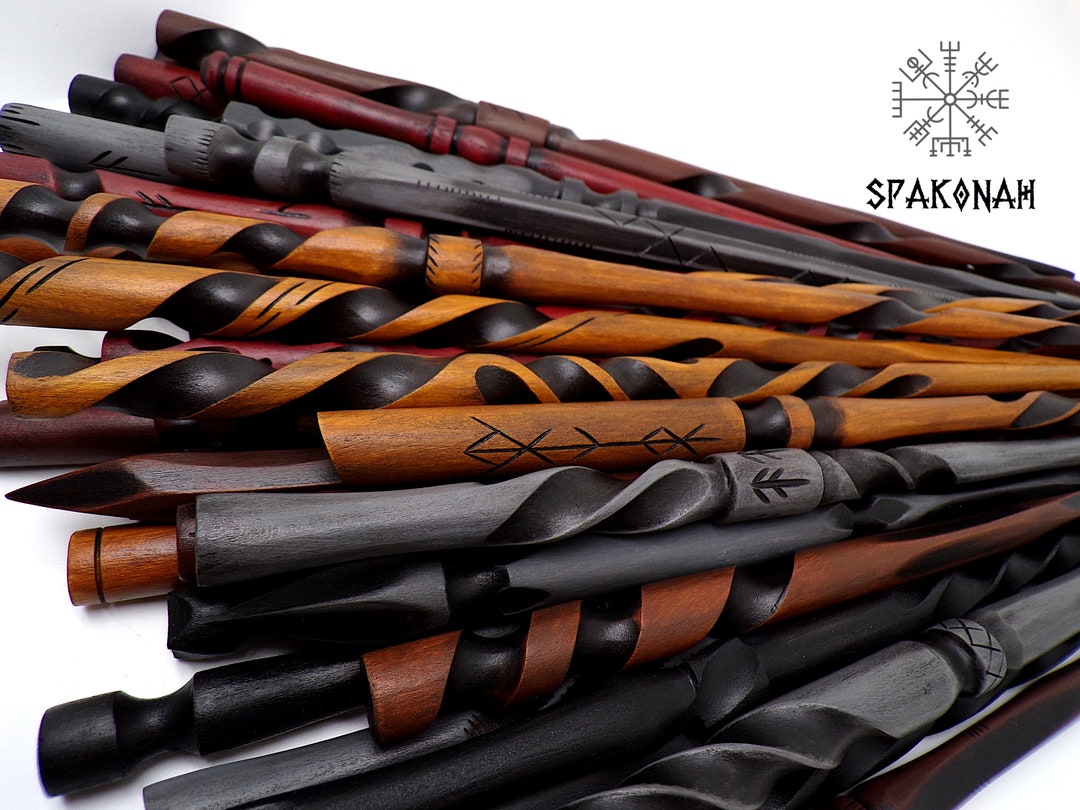 SET of 10 Sorcerer's MAGIC WANDS Beech Wood Hand Carved Nordic Viking ...