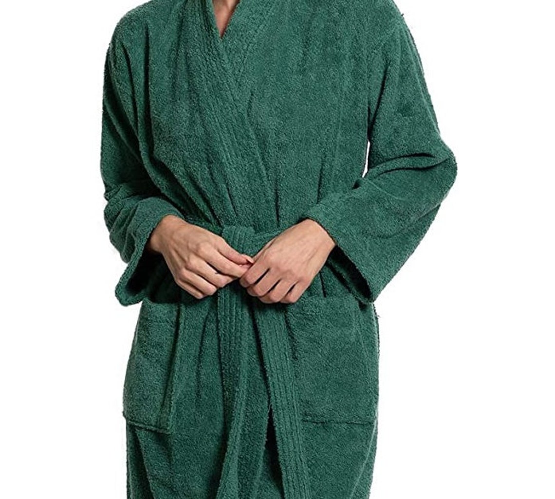 GREEN KIMONO ROBE, Turkish Cotton Robe, Terry Bathrobes, Personalized ...