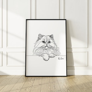 Personalised Persian Digital Print, Persian Cat Outline, Minimalist ...