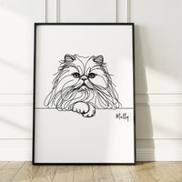 Personalised Persian Digital Print, Persian Cat Outline, Minimalist ...