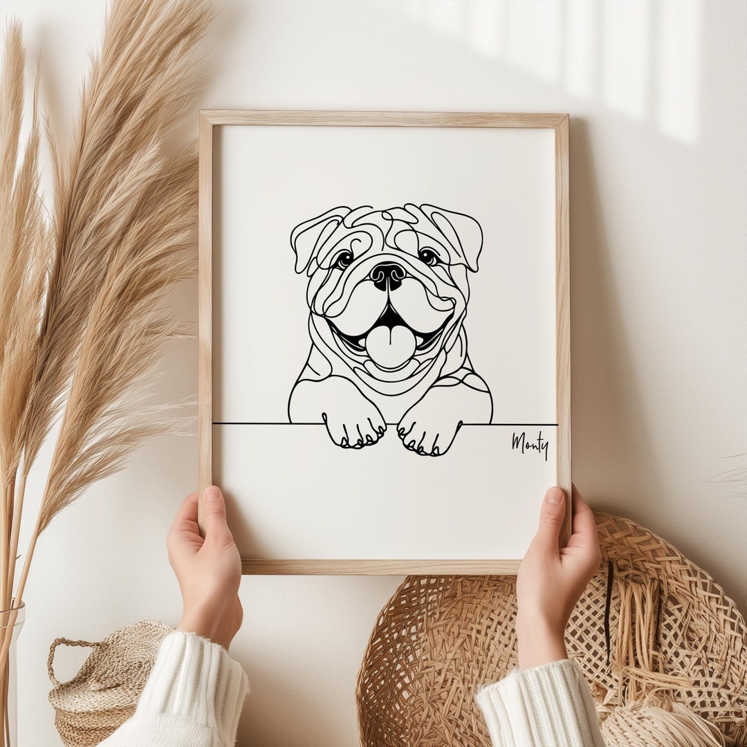 Personalised Bulldog Digital Print, Bulldog Dog Outline, Bulldog Line ...