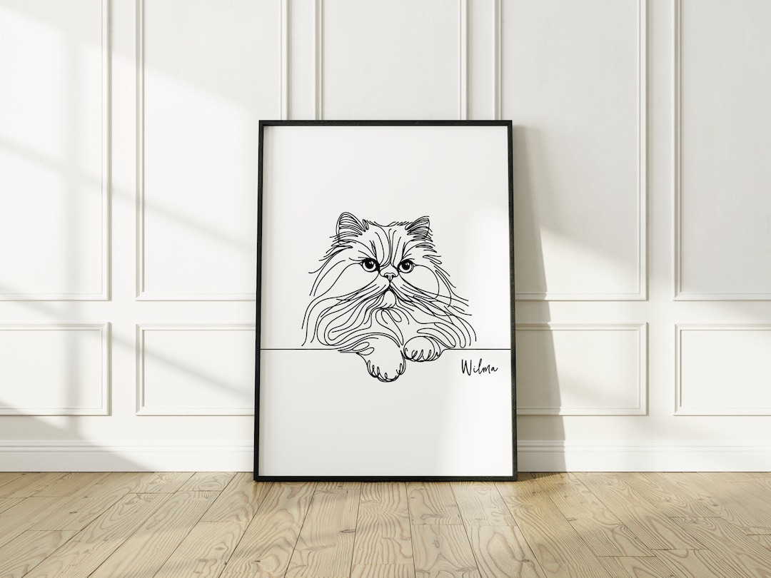 Personalised Persian Digital Print, Persian Cat Outline, Minimalist ...