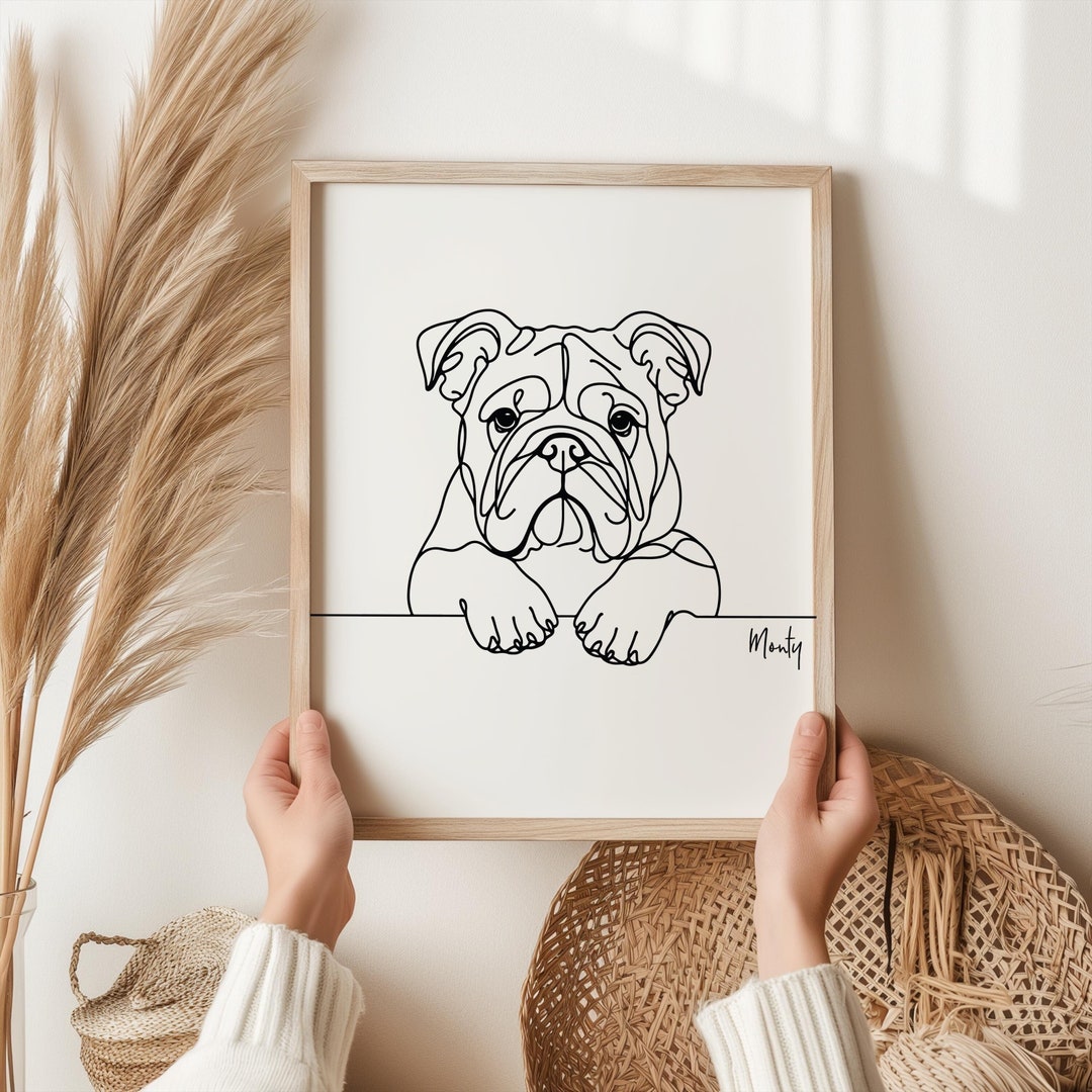 Personalised Bulldog Digital Print, Bulldog Dog Outline, Bulldog Line ...