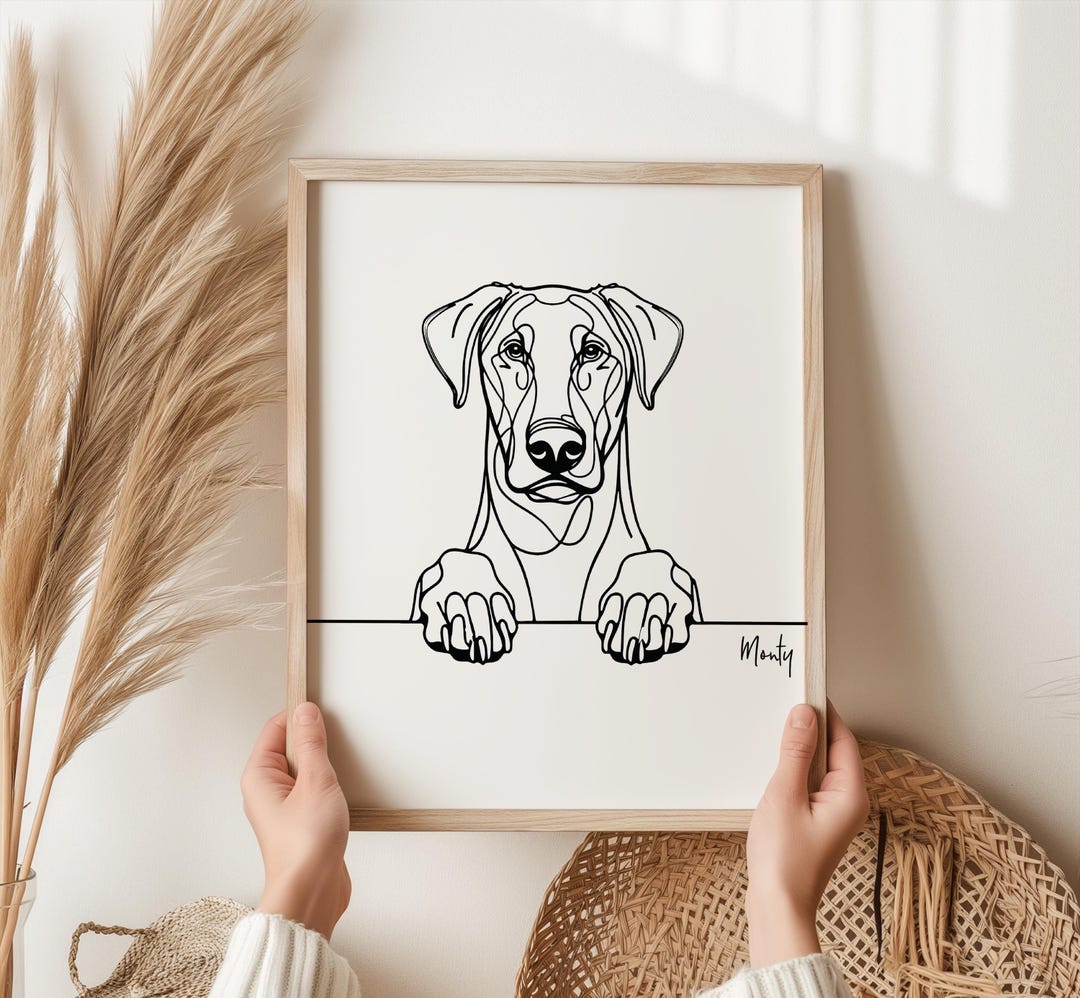 Doberman Print, Line Art Dog Print, Doberman Picture, Fun Gift for ...