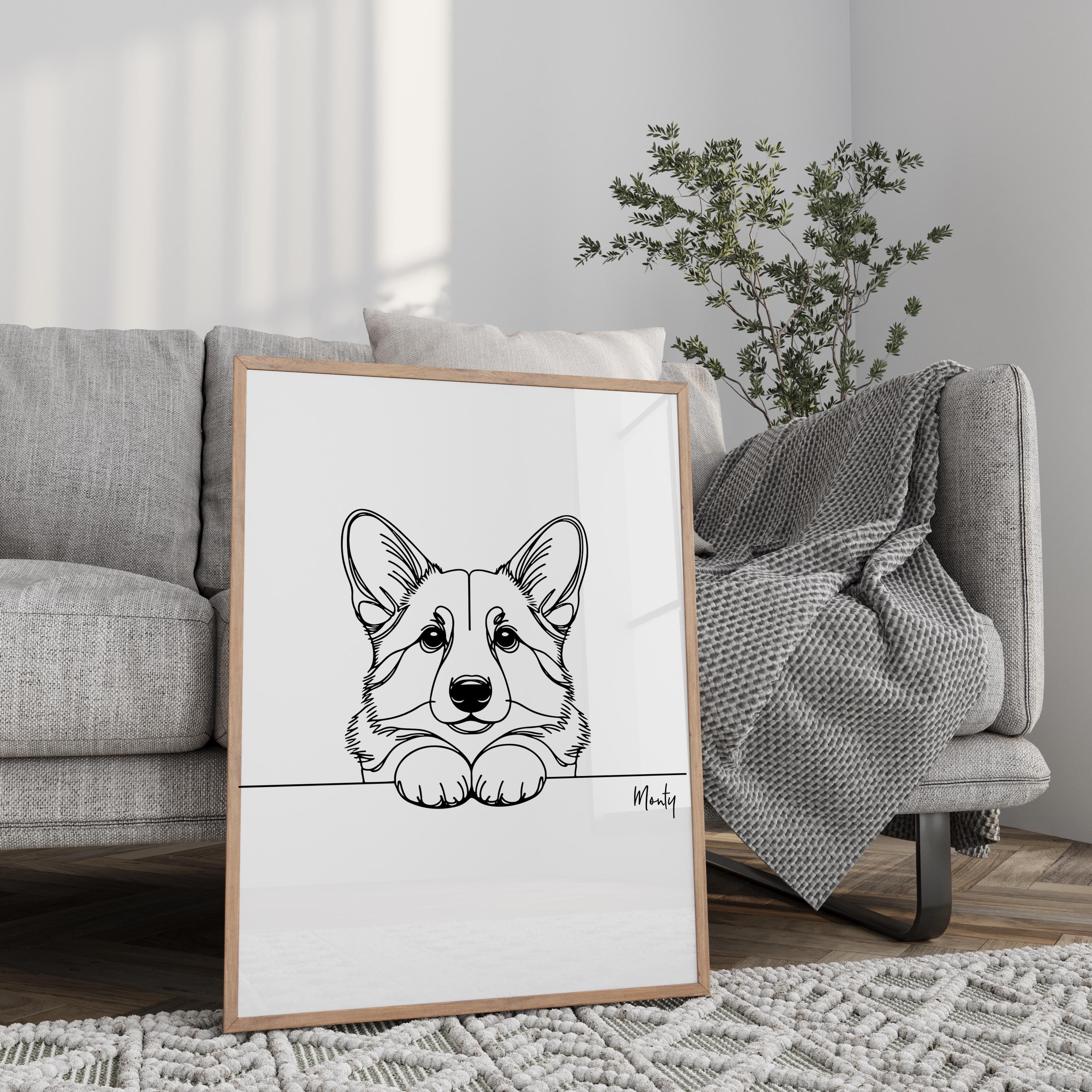 Personalised Corgi Digital Print, Corgi Dog Outline, Corgi Line Art ...