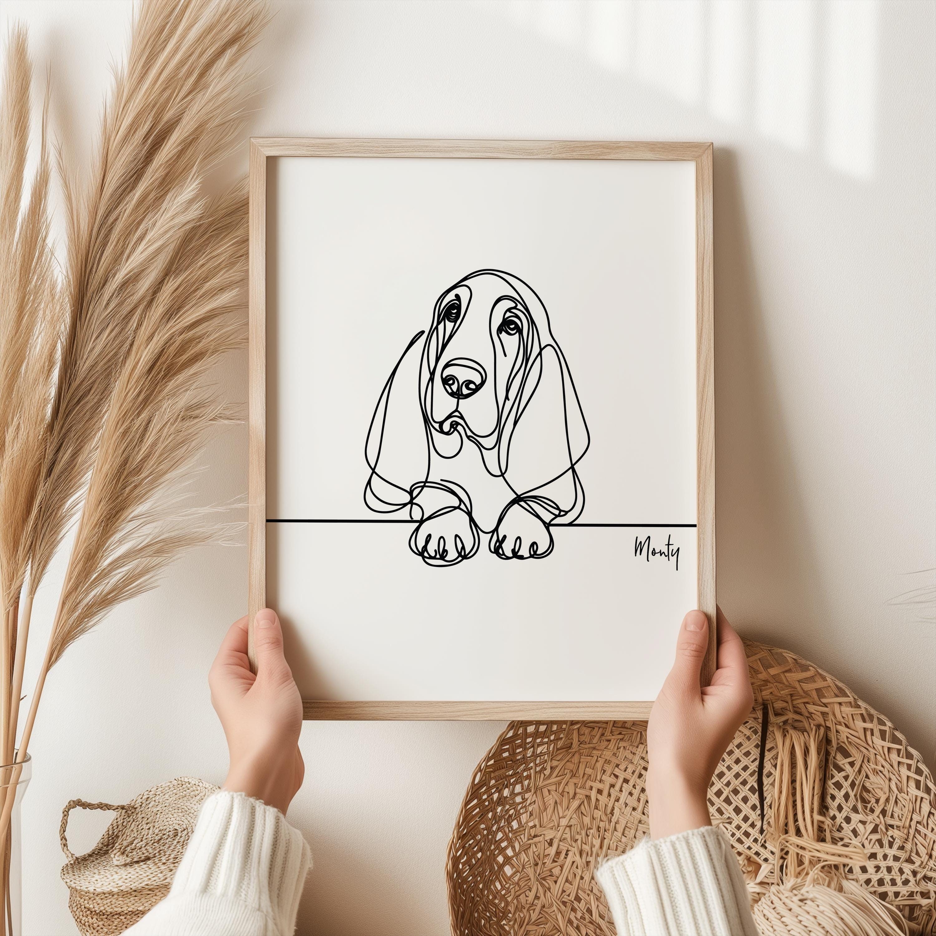 Personalised Basset Hound Digital Print, Basset Hound Dog Outline ...