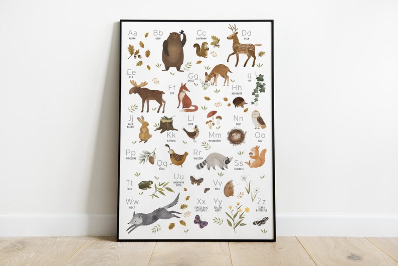 Woodland Alphabet Print, Alphabet Poster, ABC Print, Nursery Art, Baby ...