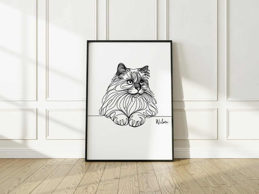 Personalised Birman Digital Print, Birman Cat Outline, Minimalist ...