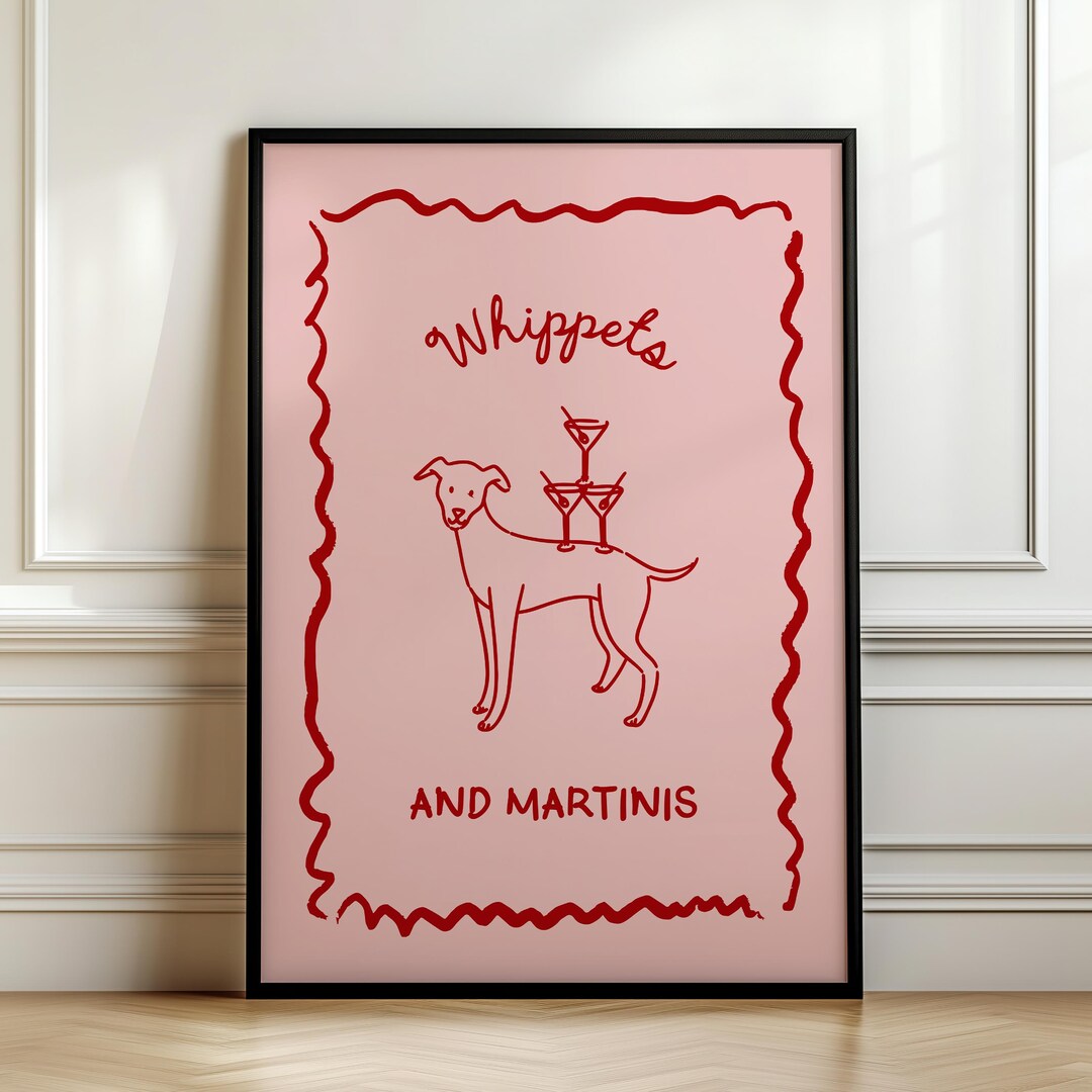Martini and Whippet Poster, Bar Cart Art, Whippet Dog Art, Whippet Art ...