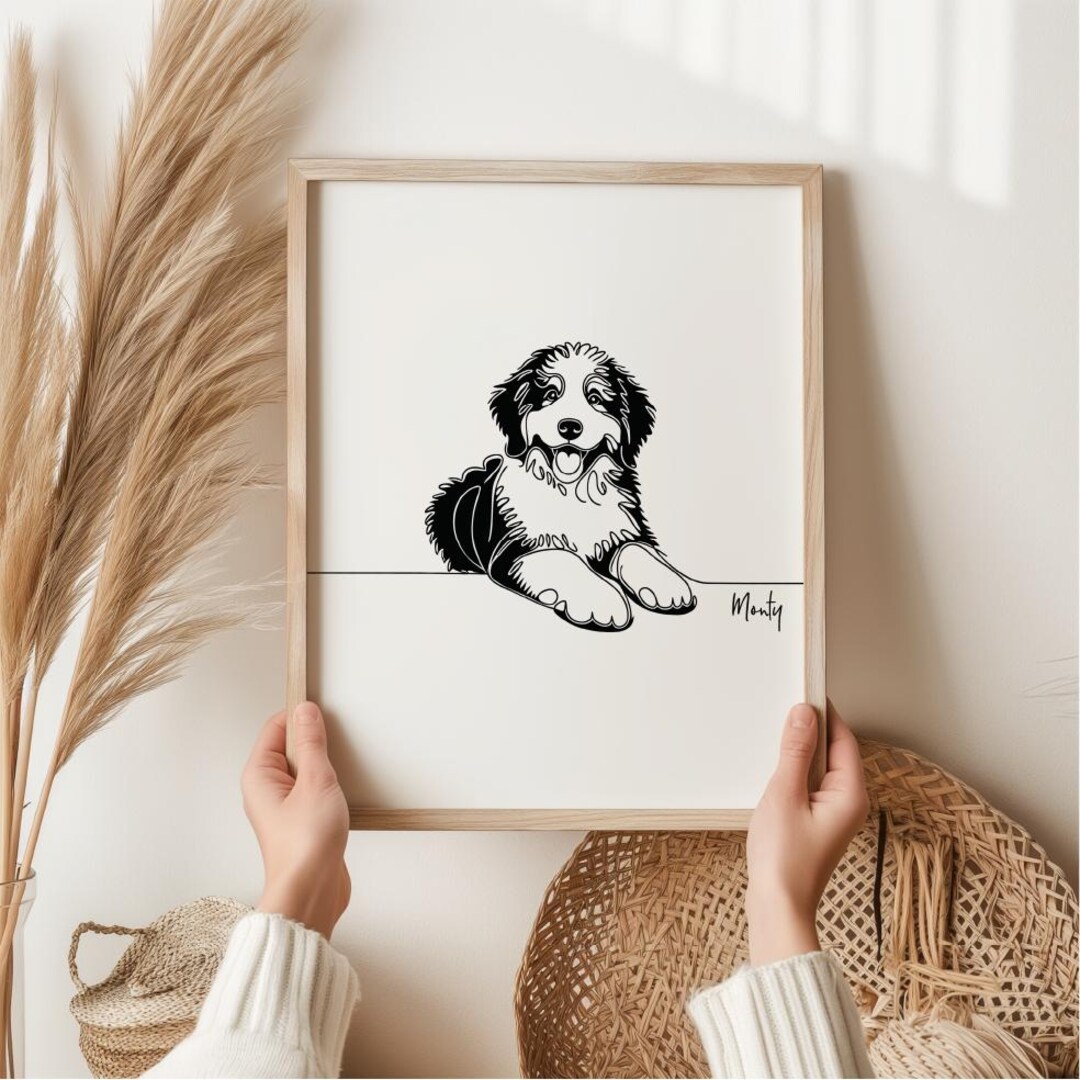 Bernedoodle Line Art Print | Minimalist Dog Wall Art | Modern Pet ...