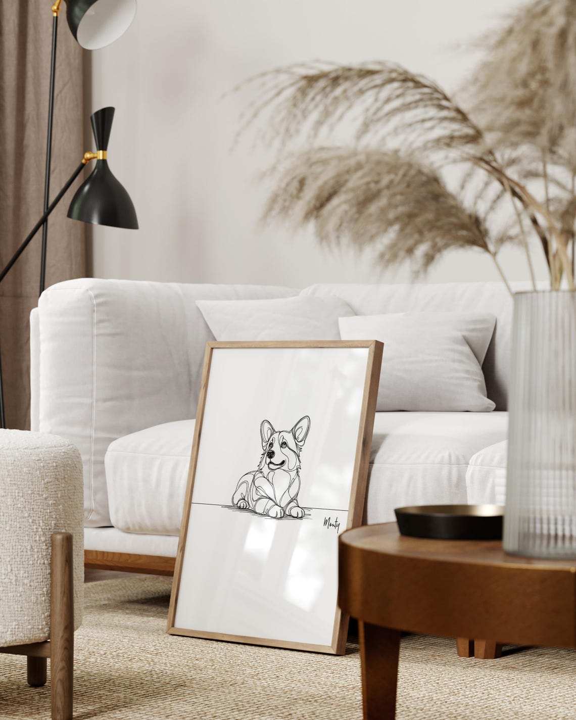 Personalised Corgi Digital Print, Corgi Dog Outline, Corgi Line Art ...