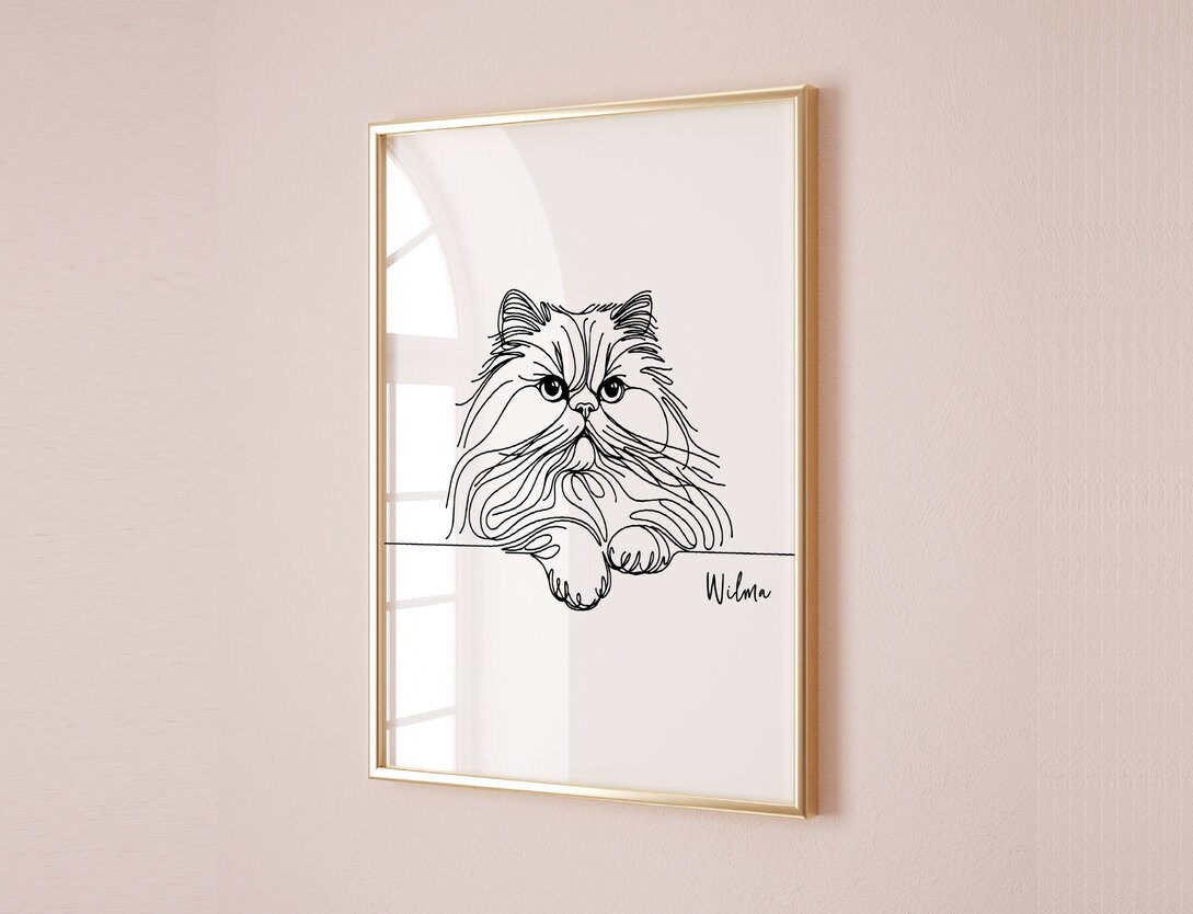Personalised Persian Digital Print, Persian Cat Outline, Minimalist ...