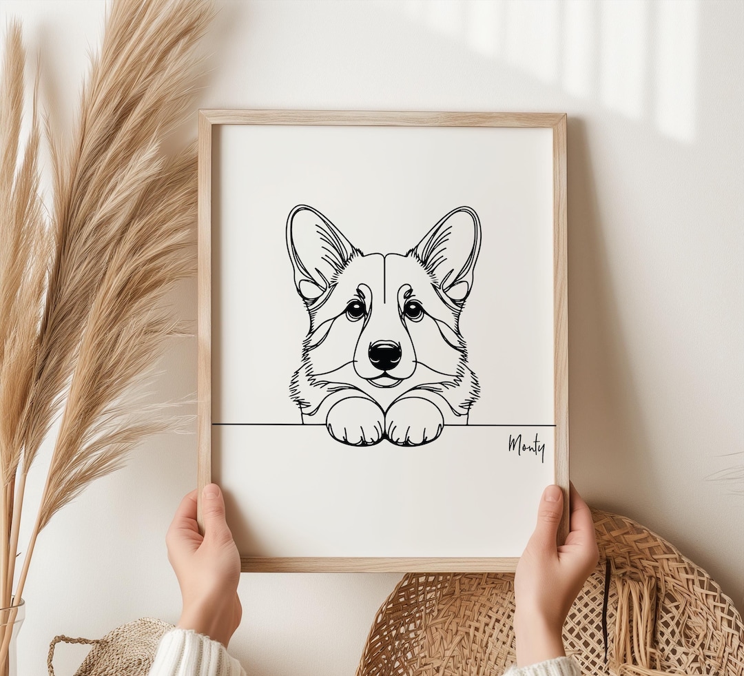 Personalised Corgi Digital Print, Corgi Dog Outline, Corgi Line Art ...