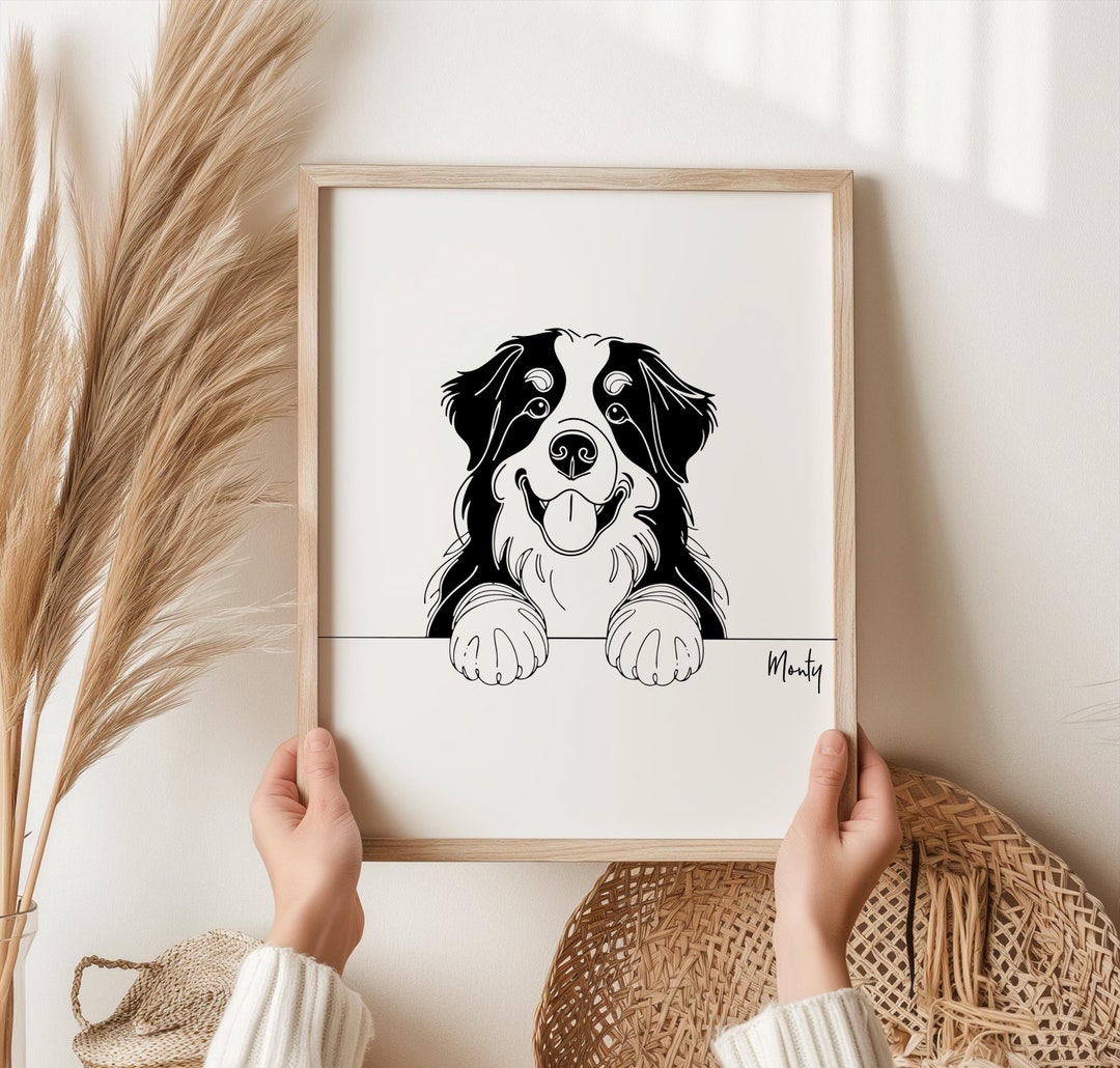 Bernese Line Drawing, Line Art Dog Print, Bernese Picture, Fun Gift for ...