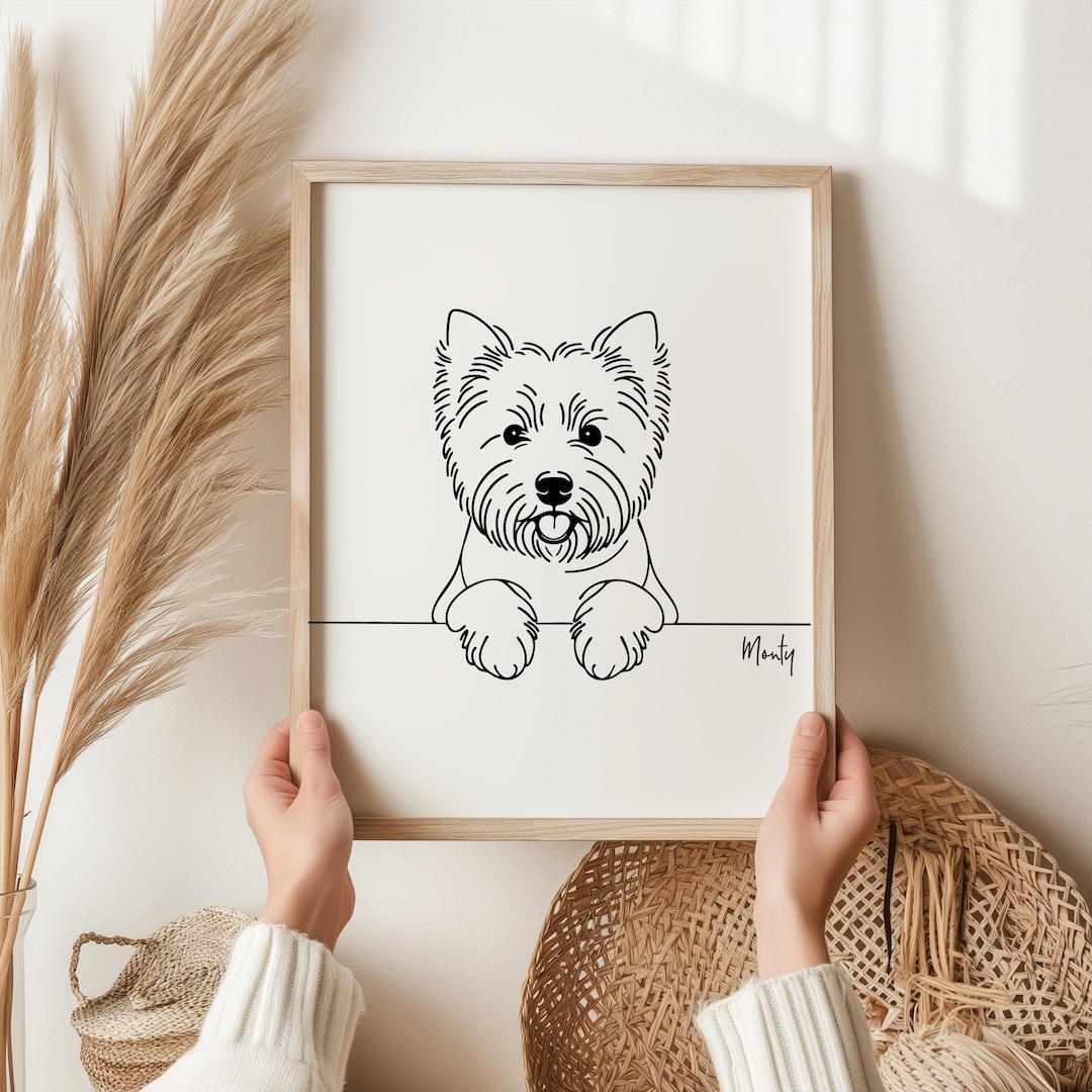 Personalised Westie Print, Westie Outline, Westie Line Art, Westie Gift ...