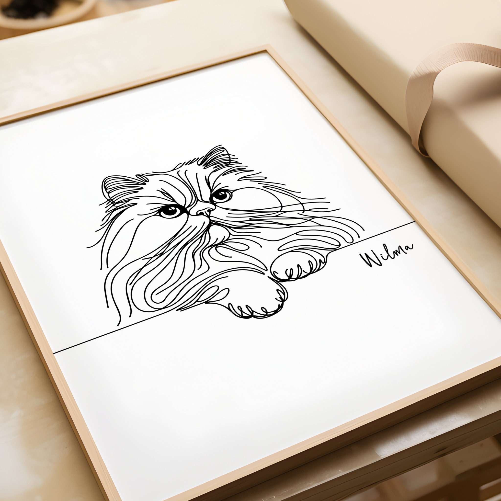 Personalised Persian Digital Print, Persian Cat Outline, Minimalist ...