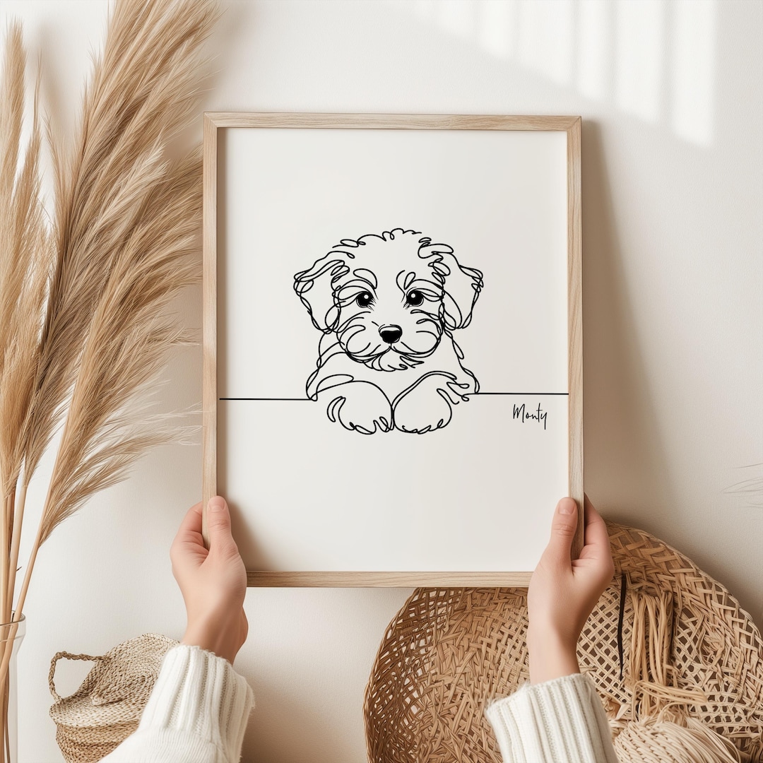 Personalized Maltipoo Line Art Portrait, Custom Dog Illustration ...